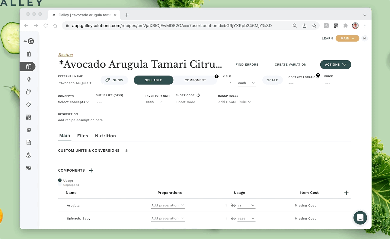 Sellable vs Component Recipes Sellable vs Component Recipes